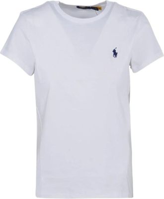 Ralph Lauren Femme, Tops, Blanc, Taille: 42 FR T-shirt &agrave; col rond et manches courtes avec logo brod&eacute;