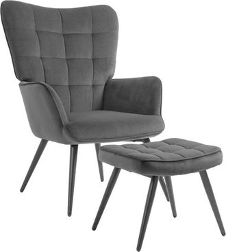 HOMCOM Homcom - Ohrensessel mit Hocker Sessel Loungesessel mit Samtoptik, Modern Relaxsessel, Fernsehsessel, Polstersessel f&uuml;r Wohnzimmer, Schlafzimmer