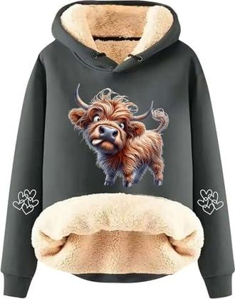 Generic Sweat-shirts de No&euml;l pour femmes Automne Hiver Doux Chaud Moelleux Manches Longues Pulls de No&euml;l Fantaisie Amusants Imprim&eacute; Vache des Highlands Polair