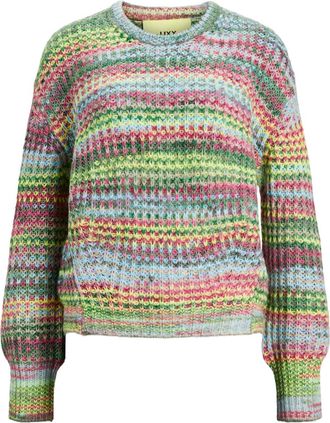 Jack & Jones Jack & Jones Damen Jxsimone Space Dye Crew Neck Knit Noos Strickpullover, Limeade/Stripes:/6 Multi Space Dye, XS