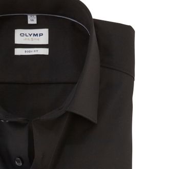 Olymp Herren Oberhemd Langarm Level Five,Satin,366 Level 5 Body fit (15.05.2015 - F16),21 New York Kent-2,schwarz 68,41