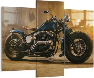 Arttor Bilder auf Leinwand 130x100cm Leinwandbild Harley-Davidson Motorrad Motor Groß Wanddeko Bild Schlafzimmer Set 3 teilige Wandbilder Dekoration Wohnzimm