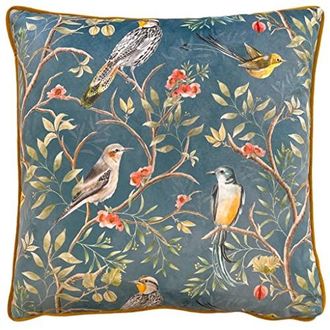 furn. Wylder Tropics Housse de Coussin Orient Chinoiserie Oiseaux Bleu Ardoise 43 x 43 cm