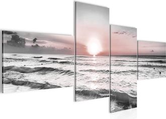 Runa Art Bild Modern Sonnenuntergang Strand - Made in Germany - Wandbilder Landschaft Grau Rosa 4 Teilig 023742b