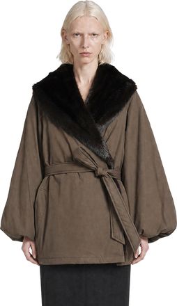 Magda Butrym Belted Faux Fur Collar Jacket