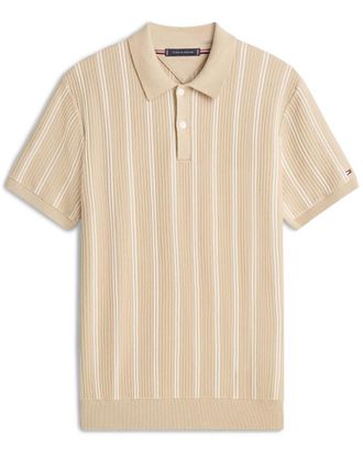 Tommy Hilfiger Strick-Poloshirt mit Streifenstruktur und Flag-Stickerei in