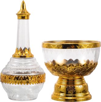 NUOBESTY Glas Tropfflasche Transparent mit Spirituellem Ethno Design Buddhistischer Weihwasserbecher f&uuml;r Hausaltar Ritualflasche zur Segenszeremonie