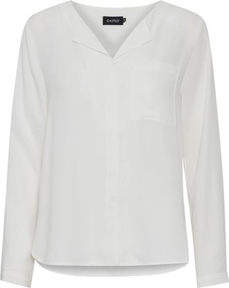 Oxmo OXHally Damen Bluse Hemdbluse Langarm ohne Kragen mit verdeckter Knopfleiste, Gr&ouml;&szlig;e:42, Farbe:Off White (114800)