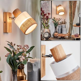 HOFSTEIN Wandleuchte Fallhagen, Wandlampe aus Metall/Stoff/Leinen in Chrom/Wei&szlig;/Klar/Natur, moderne Leuchte im Boho-Design mit verstellbarem Schirm (&Oslash; 9 cm), E