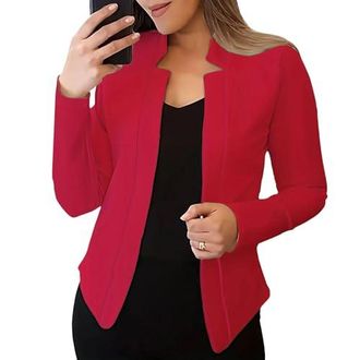 Generic Blazer pour femme automne 2025 décontracté en tweed à carreaux veste chaude ouverte sur le devant col montant entièrement doublé manteau de bureau, Ro