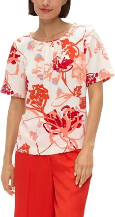 s.Oliver Black Label Damen 2145008 Bluse Kurzarm mit Allover Print, Creme 02A2, 42