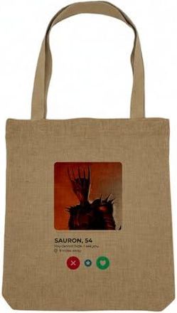 Fabulous Sac Shopping Tote Bag Aspect Lin - Sauron Social Network Meeting Love - Sac de Courses Toile Epaisse 360g Beige Naturel Cabas Port&eacute; Epaule Solide Impr