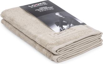 Looks by Wolfgang Joop 2X Gästehandtuch 30x50 cm - 100% Baumwolle Doppelpack Luxus Gästehandtücher mit Aufhänger & Logostick, 2er Set Gästetuch Dunkelbeige