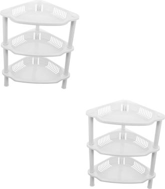 Cabilock 2 Stück Schichtiger Kunststoff Eckregal Organizer Kleines Weißes Aufbewahrungsregal ohne Schrauben Freistehendes Bad und Küchenregal mit Großem Staura