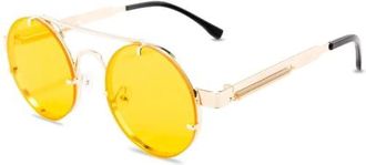 Generic Lunettes de soleil UV400 rondes rétro classiques en métal pour homme et femme, 05 Or-jaune, Taille unique