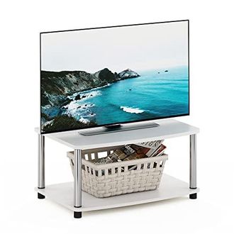 Furinno Turn-N-Tube Meuble TV surélevé sans Outils à 2 Niveaux, Engineered Wood, Chêne Blanc/Acier Inoxydable, 119,8 (L) x 29,4 (P) x 39,1 (H) cm