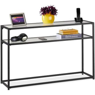 Relaxdays Relaxdays - Table de console, 2 surfaces, meuble dappoint étroit, couloir & salon, métal, verre, hlp 70x110x30 cm, noir