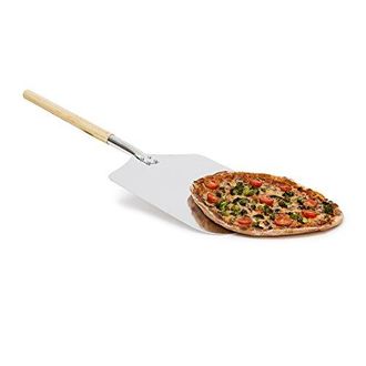 Relaxdays eckige Pizzaschaufel, Aluminium Pizzaschieber mit Holzgriff, Brotschieber für Backofen HBT: 3x30,5x79cm, grau