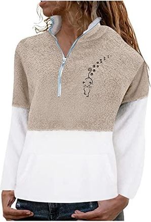 Generic Vestes r&eacute;versibles en polaire patchwork pour femmes, mini imprim&eacute;, col roul&eacute;, poches zipp&eacute;es, 2026, kaki, XXL