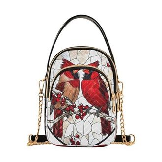Mnsruu Petit sac &agrave; bandouli&egrave;re en cuir pour femme Motif oiseaux et cerises
