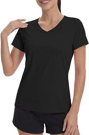 Magcomsen T-Shirt d&eacute;t&eacute; &agrave; col en V pour Femmes, Protection Solaire, Hauts &agrave; Manches Courtes, s&eacute;chage Rapide, Chemises de Sport l&eacute;g&egrave;res, Noir