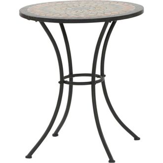 Siena Garden Tisch Prato rund &Oslash; 60 cm Gestell aus Stahl in matt schwarz, Tischplatte aus Keramik in Mosaikoptik