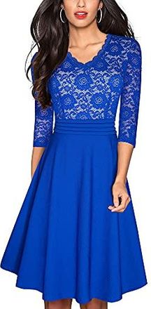 Homeyee Vintage Vintage à Manches 3/4 en Dentelle Florale brodée Cocktail Robes A062 (XXL, Bleu)