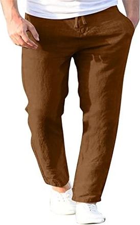 Generic Pantalon surdimensionn&eacute; en coton et lin pour homme - Pantalon de printemps et d&eacute;t&eacute; d&eacute;contract&eacute; - Peinture de couleur unie - Pantalon ample grande tail