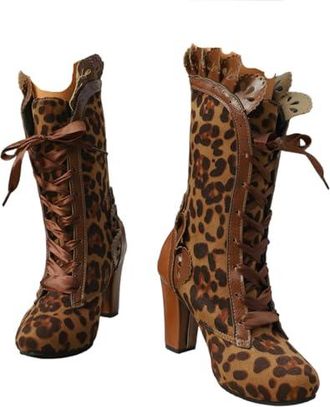 Generic Bottes dhiver pour femme - Bottes de cowboy gothiques - Bout rond - Bout carré - Tendance - Talon latéral - Bottines vintage à talon aiguille - Bottes