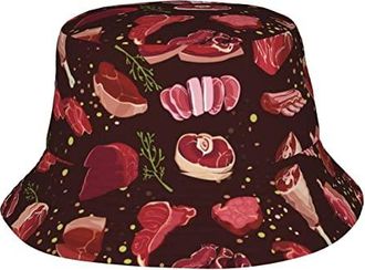 Generic Personnalisé Chapeau de Plage Motif de Steak Chapeaux de Soleil de Plage Unisex Bobs Femme pour Outdoor Filles Hommes