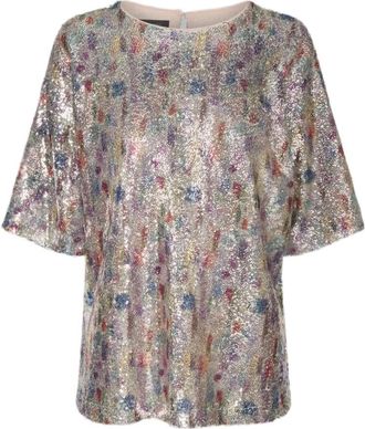 Elena Miro Femme, Blouses et Chemises, Gris, Taille: 44 FR Blouse en tulle avec sequins