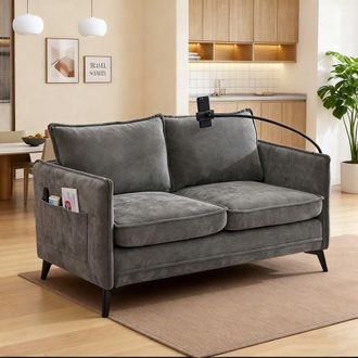 Generic Modernes Doppelsofa Kleines Stoffsofa Sessel mit Lagerung Seitentasche + einstellbare Handy-Halter Geeignet für Wohnzimmer/Schlafzimmer/Balkon