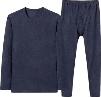 Generic Chemise de nuit &agrave; manches courtes en soie pour femme - Haut et pantalon - Pyjama dhiver sexy pour femme, Marine, 3XL