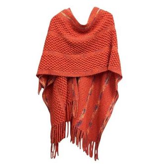 Generic Poncho Femme Hiver Chaud Chale Femme Hiver Chaud Cape Femme Pour la ville Ch&acirc;le Tricot&eacute; Motif Pop-Corn Color&eacute; Fente Style National Photo Voyage