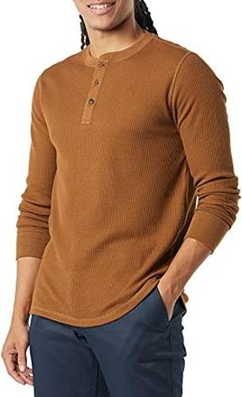 Amazon Essentials Haut Henley Tissu Nid dAbeille à Manches Longues Coupe Régulière Homme, Brun Clair, XXL