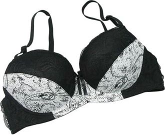 Generic CHJAN BCDE Soutien-gorge &agrave; lacets brod&eacute; grande taille pour femmes 34 36 38 40 42 soutien-gorge style impression lingerie f&eacute;minine, Noir, D