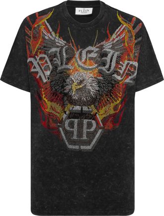 Philipp Plein Washed Kimono Cut T-Shirt Eagle Crystal