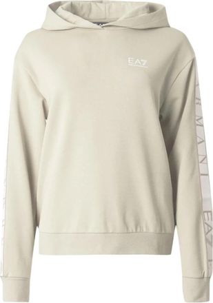 Emporio Armani Emporio Armani Ea7, Femme, Sweatshirts et sweats &agrave; capuche, Beige, Taille: 36 FR Felpa logo Cappuccio Profili a coste