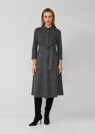 s.Oliver Midikleid Kleid Hemdblusenkleid in Veloursleder-Optik mit Raffung