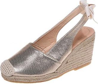 Generic Sandales espadrilles compensées pour femme - Tendance - Bout fermé - Sandales à talons hauts - Confortables - Chaussures dextérieur pour femme, doré, 