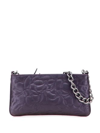 Chanel sac &agrave; main Pochette Camellia &agrave; cha&icirc;ne en cuir dagneau emboss&eacute; (2003-2004) - Violet