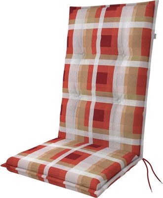 Doppler Hochlehner-Auflage 119x48x6 cm - Weiches Gartenstuhl-Polster mit Bindebändern | Design Rot | Bequeme Sitzauflage für Balkon, Terrasse & Garten