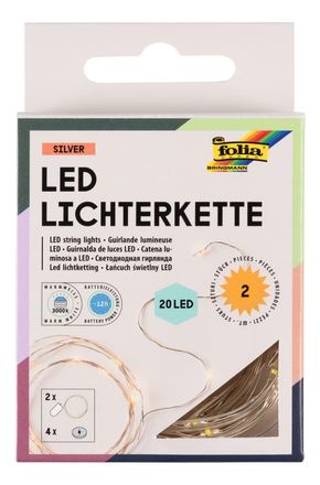 Folia 986 - 2x Micro-LED Lichterkette mit je 20 LEDs in Warmwei&szlig;, ca. 2,20 m lange LED Beleuchtung aus Silberdraht, inkl. 4 Batterien