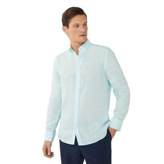 Hackett Herren Garment DYE Linen B Hemd, Blue (Lt Aqua), M