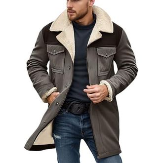 Generic Manteau Homme Hiver Chaud Veste Vintage En Faux Daim Pour Veste Polaire Homme Hiver Manteaux de Longs et &Eacute;pais a Poches Multiples Manteaux de Cow-Boy 
