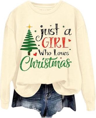 Generic Sweat à capuche à manches longues et col rond pour femme Motif arbre de Noël 2026, beige, XXL