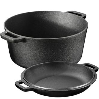 Navaris Cocotte en fonte de 4,7 l/26 cm Cocotte pour la fabrication du pain Casserole pré-enduite avec couvercle utilisable comme poêle à frire