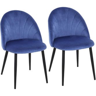 HOMCOM Homcom - Lot de 2 chaises velours bleu pieds m&eacute;tal noir dim. 52L x 54l x 79H cm