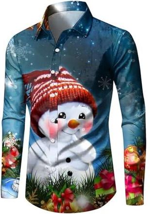 Generic Chemise festive à carreaux pour homme avec impression 3D à manches longues boutonnée décontractée sur le thème de Noël pour les fêtes, les réunions de