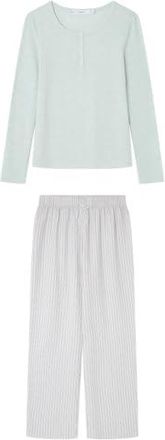 Women'secret Long Pyjama Daily Stripes, Vert, XS Femme